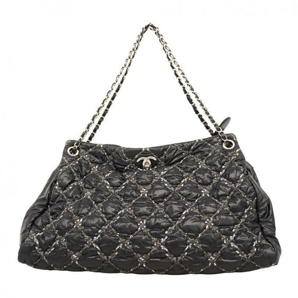 CHANEL | Bags | Chanel Shoulder Bag Paris Visance Nylon Black Silver ...